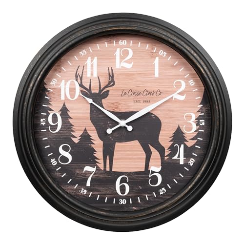La Crosse Clock 433-3841D 15.75" Indoor/Outdoor Northwoods Deer Quartz Wall Clock