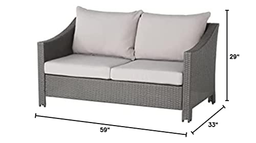 Christopher Knight Home Antibes Outdoor Wicker Loveseat and Table Set with Water Resistant Cushions, 2-Pcs Set, Grey / Silver