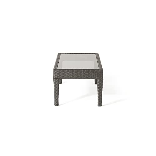 Christopher Knight Home Antibes Outdoor Wicker Loveseat and Table Set with Water Resistant Cushions, 2-Pcs Set, Grey / Silver