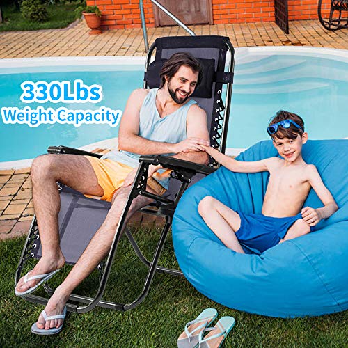 Zero Gravity Chair, Outdoor Folding Adjustable Lounge Chair Chaise 250Lbs Weight Capacity Recliner with Cup Holder Tray and Pillows for Patio, Pool, Beach, Lawn, Deck, Yard - Set of 2 - Blue