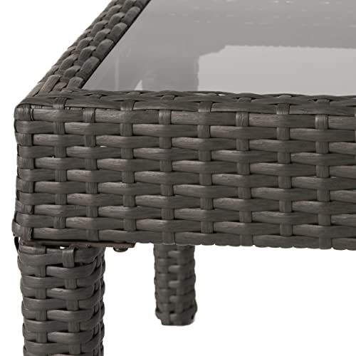 Christopher Knight Home Antibes Outdoor Wicker Loveseat and Table Set with Water Resistant Cushions, 2-Pcs Set, Grey / Silver