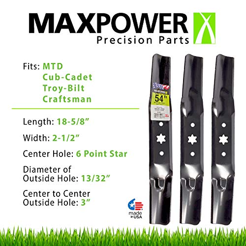 Maxpower 561557B 3 Blade Set for Many, Craftsman Mowers for 54" Cut MTD/Cub Cadet/Troy-Bilt Replaces 942-05056a, 742-05056