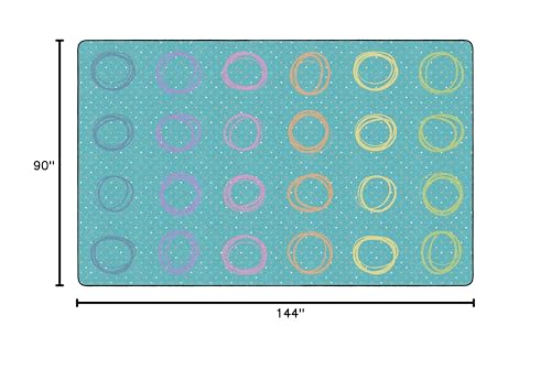 Flagship Carpets Smiley Circle Sampler Abstract Educational Area Rug for Kids Room Seating Décor, Children's Classroom, Play Carpet for Teaching and Playroom, Seats 24, 7'6"x12', Blue & Multi