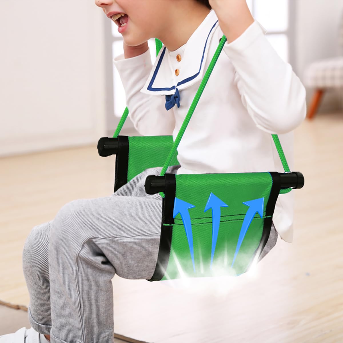 ROPECUBE Children Outdoor Swing Seat, with Adjustable Ropes, Kids Safety Playground Swing Seat Replacement, Belt Swing, for Indoor Outdoor Backyard Play (Green)
