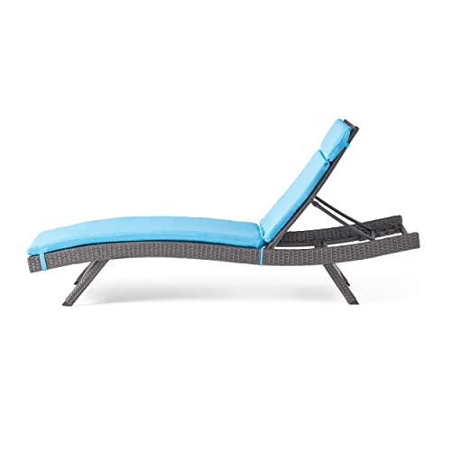 Christopher Knight Home Salem Outdoor Wicker Adjustable Chaise Lounges with Cushions, 2-Pcs Set, Multibrown / Blue
