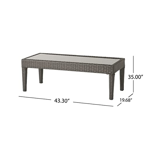 Christopher Knight Home Antibes Outdoor Wicker Loveseat and Table Set with Water Resistant Cushions, 2-Pcs Set, Grey / Silver
