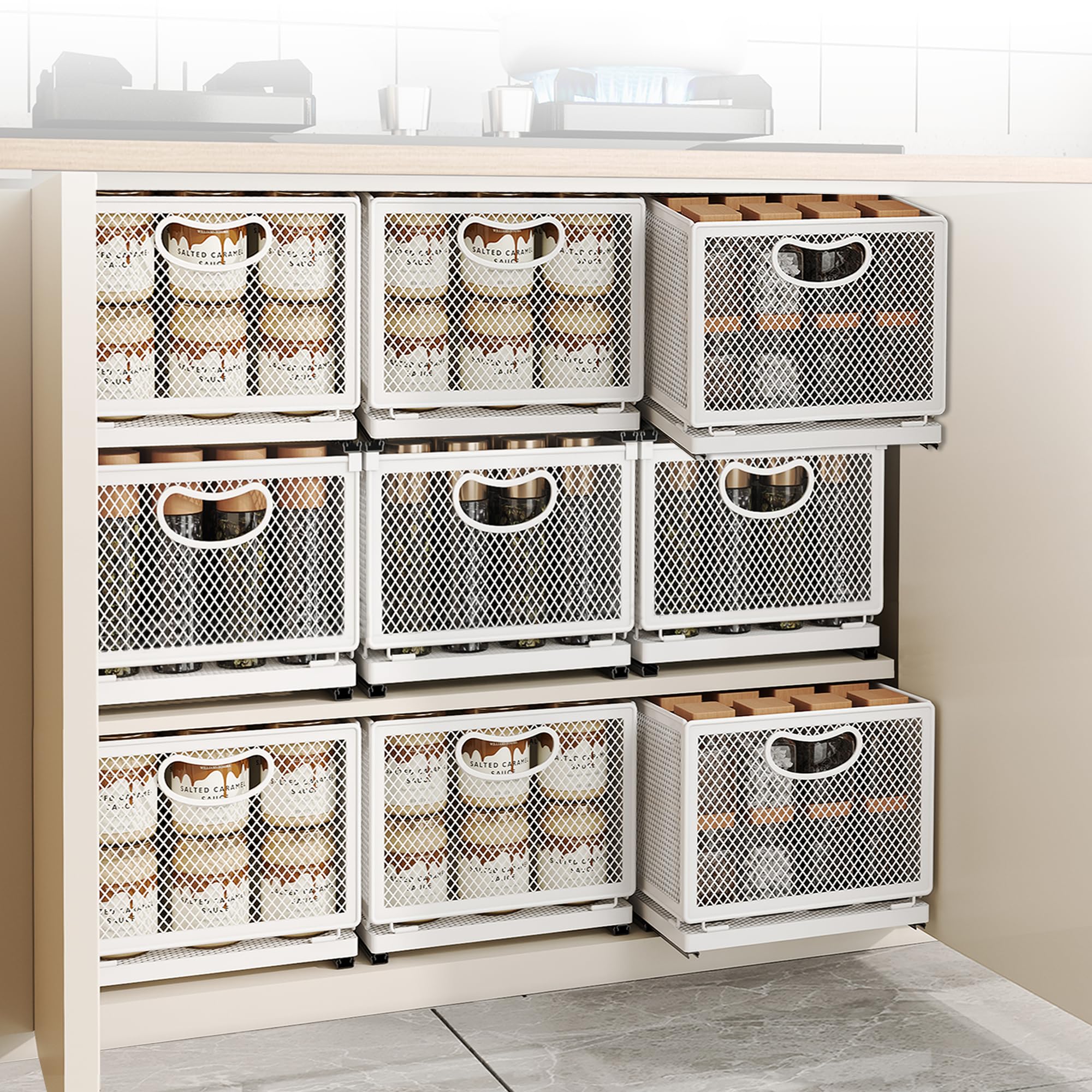 StorageWorks Pull Out Cabinet Organizer, Under Sink Organizers and Storage Rack, Slide Out Cabinet Drawers for Bathroom, Pantry, Kitchen, White