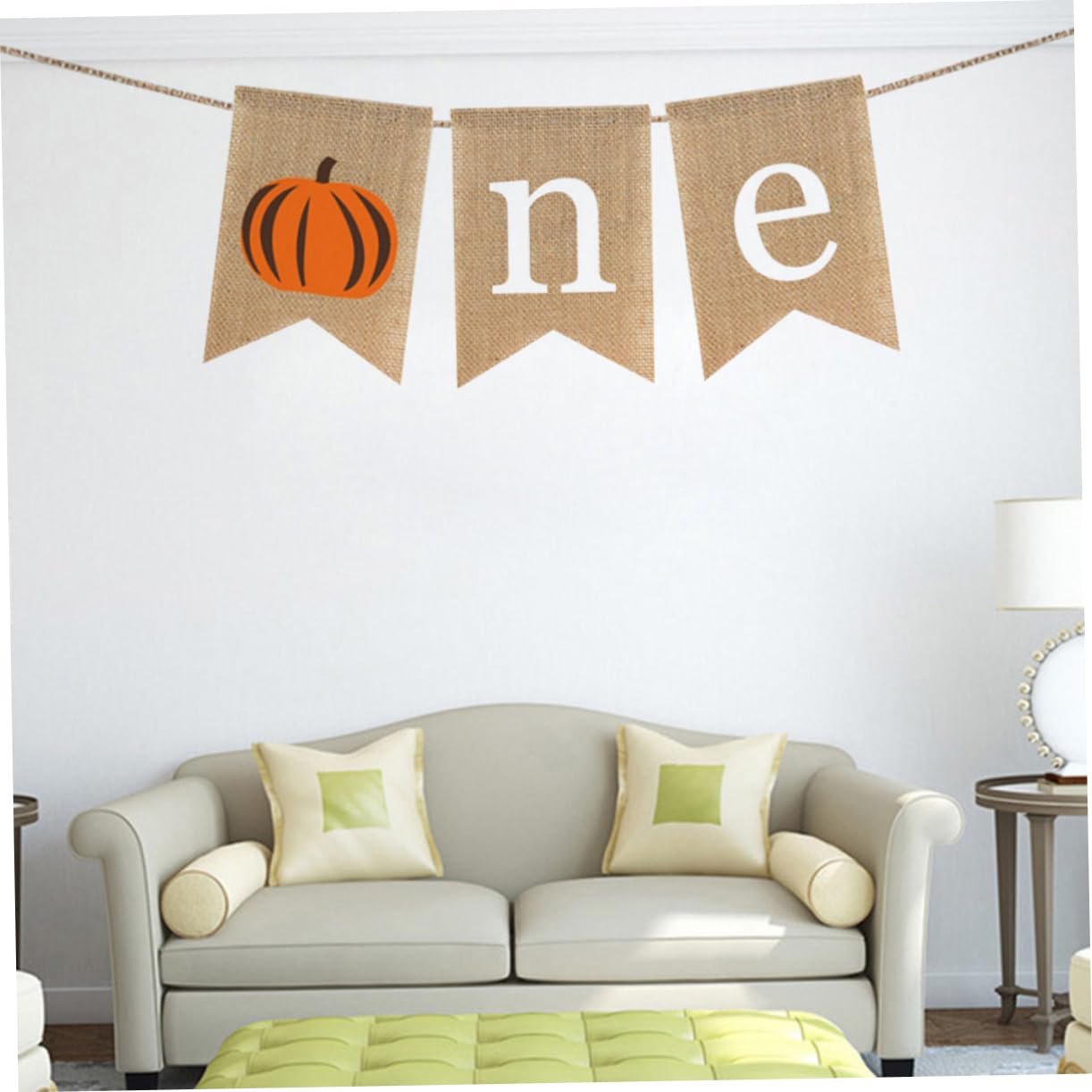 ibasenice 3pcs Kids First Birthday Bunting First Birthday Hanging Garland Halloween Theme Banner Burlap Banner Rings Baby Pumpkin