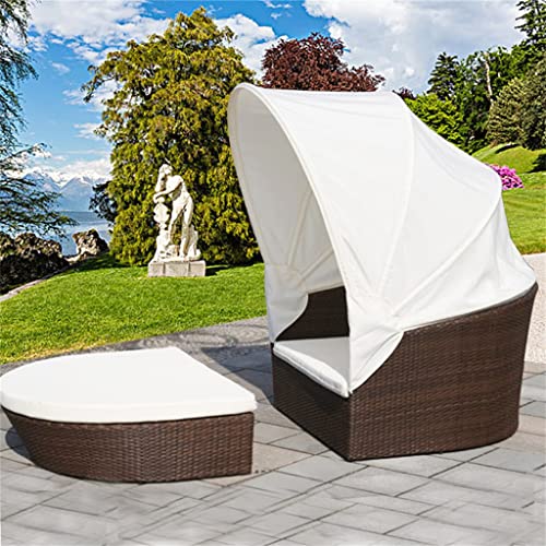 QUUL Outdoor Rattan Garden Patio Balcony Sun Lounger Leisure Lazy Rattan Chair Sofa Bed
