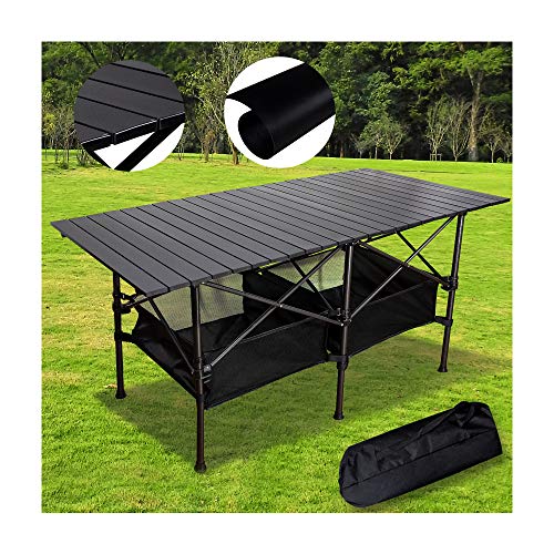 TOP Aluminum Camping Table,Easy Carry Picnic Folding Table with Storage Bag Heavy Duty RV BBQ Cooking Indoor Outdoor (Black XL)