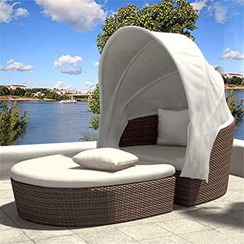 QUUL Outdoor Rattan Garden Patio Balcony Sun Lounger Leisure Lazy Rattan Chair Sofa Bed