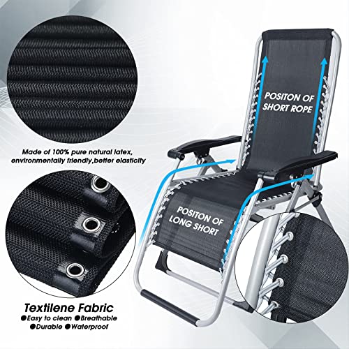 6 Pieces Gravity Chair Set, Gravity Chair Fabric, Gravity Chair Tray, Replacement Bungee Cord Trays for Carrying Cellphone, Snack, Water, Black Recliner Mesh Canvas Elastic Bungee Cord