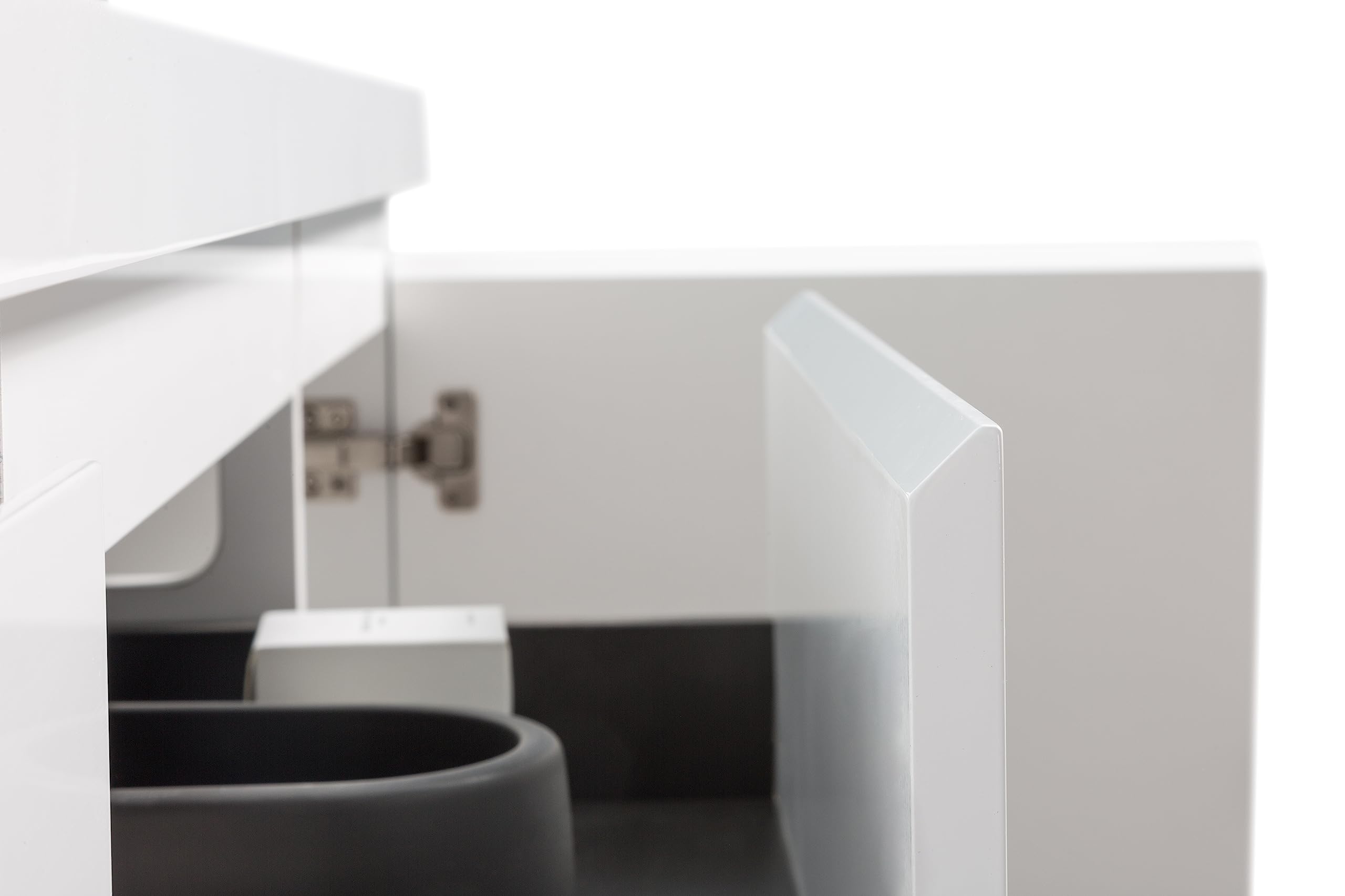 OMGO 60'' Wall Mounted Double Bathroom Vanity with White Solid Surface Sink, Modern Wood Cabinet Basin Vessel Set w/Two Drawers and 2 Storage, H90 Hanging System, Easy Installation