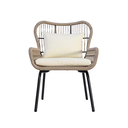 Christopher Knight Home Kimberley Outdoor Club Chairs, Steel and Rope, Cushioned, Boho, Dark Gray, Brown, Beige