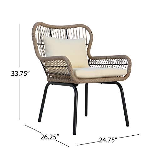 Christopher Knight Home Kimberley Outdoor Club Chairs, Steel and Rope, Cushioned, Boho, Dark Gray, Brown, Beige