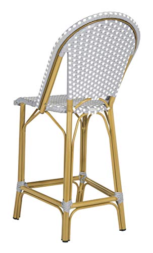 Safavieh PAT4019B Collection Gresley Grey and White Indoor/Outdoor Stacking French Bistro Counter Stool