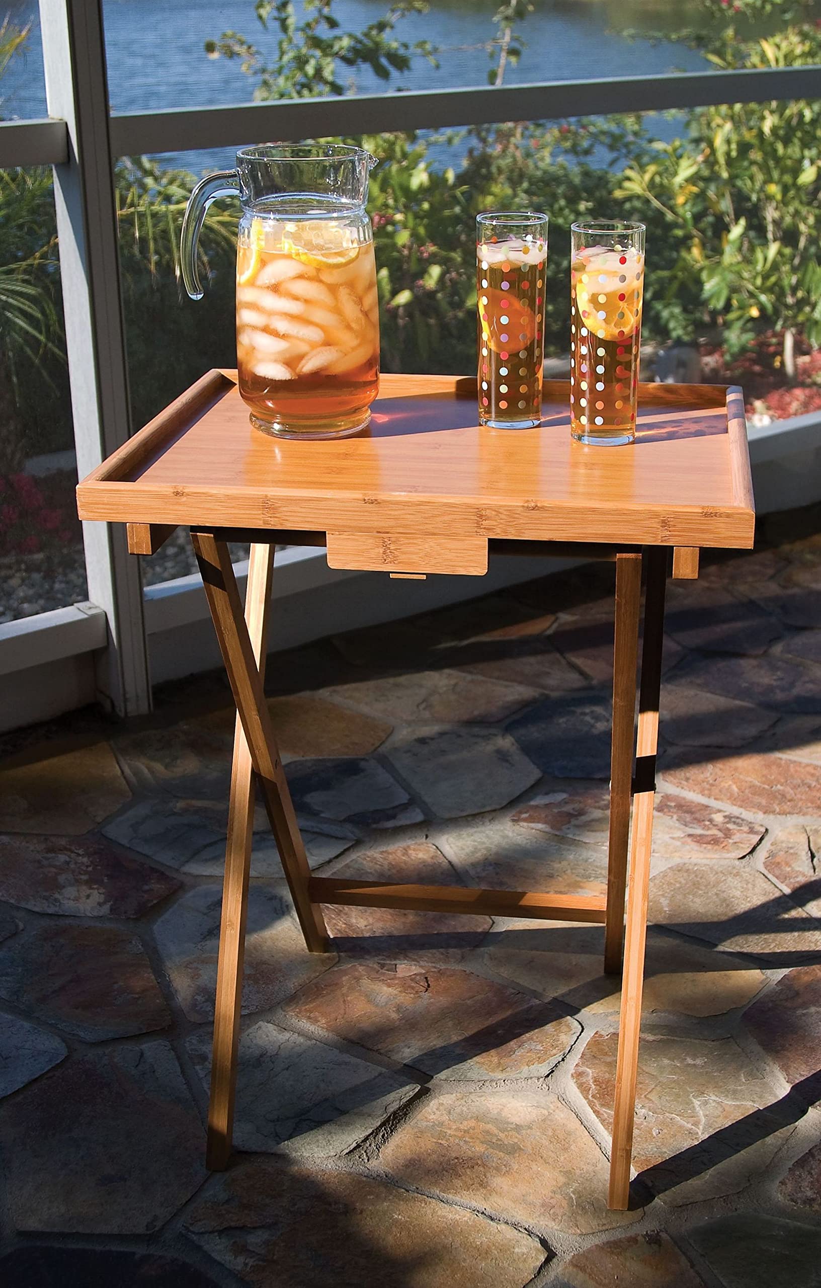 Lipper International Bamboo Lipped Snack Table, Set of Two, Bamboo