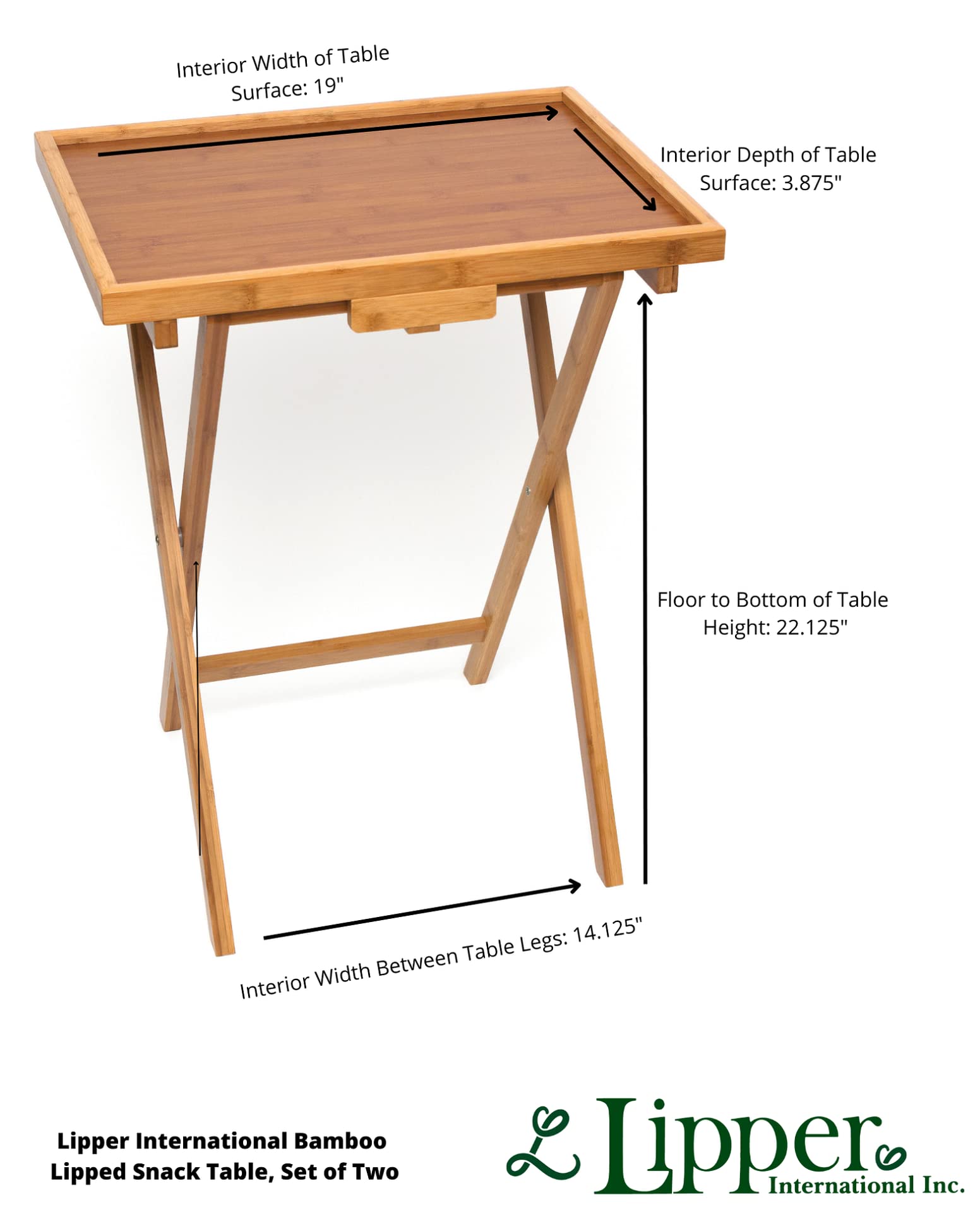 Lipper International Bamboo Lipped Snack Table, Set of Two, Bamboo
