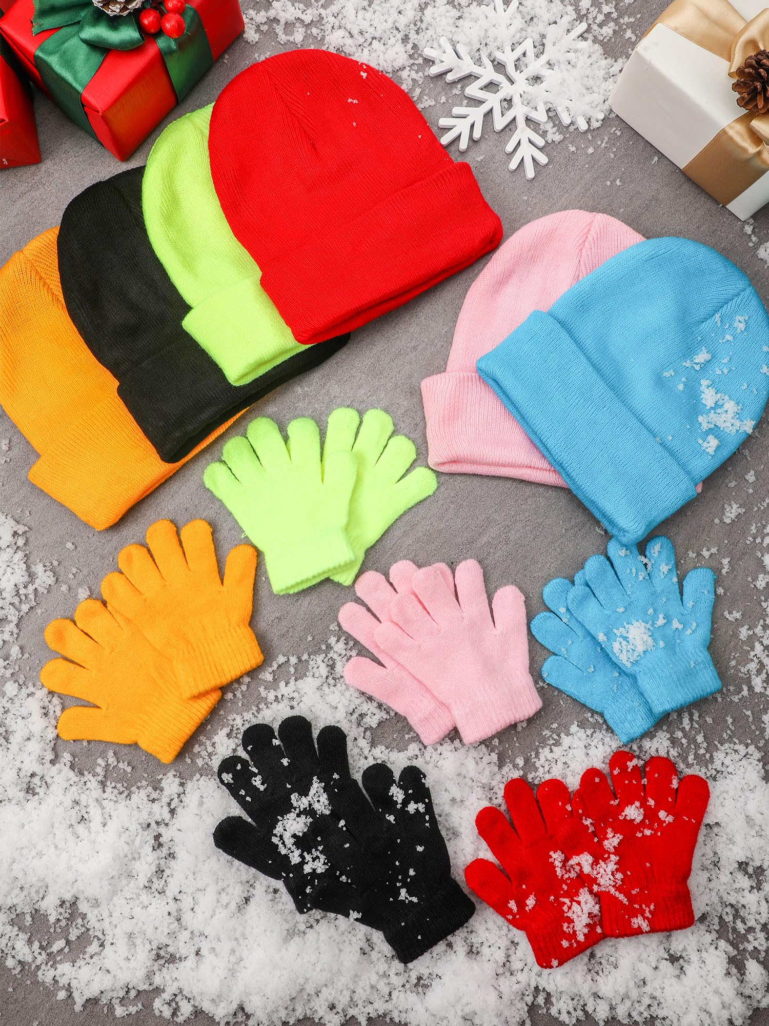 Retisee 96 Pcs Kids Winter Beanie and Gloves Set Knit Hat Bulk Warm Gloves Cap for Boys Girls Homeless Gift(Mixed Color)