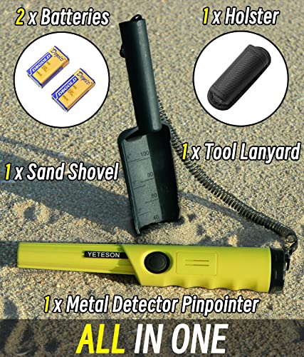 Metal Detector Handheld Pinpointer Waterproof - IP68 with Sand Shovel Professional 360° Search Pin Pointer Wand High Sensitivity Portable Detectors Treasure Pinpointing Finder Probe for Kids, Adults