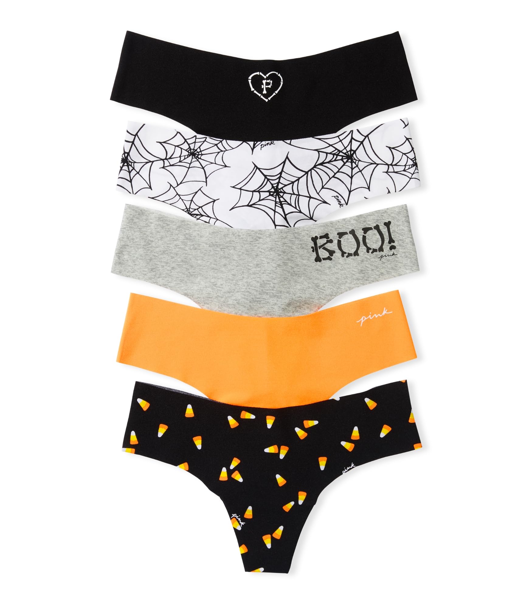 Victoria's Secret PINK Raw Cut No Show Thong Panty Pack, Thong Panties, Underwear for Women, Halloween (S)