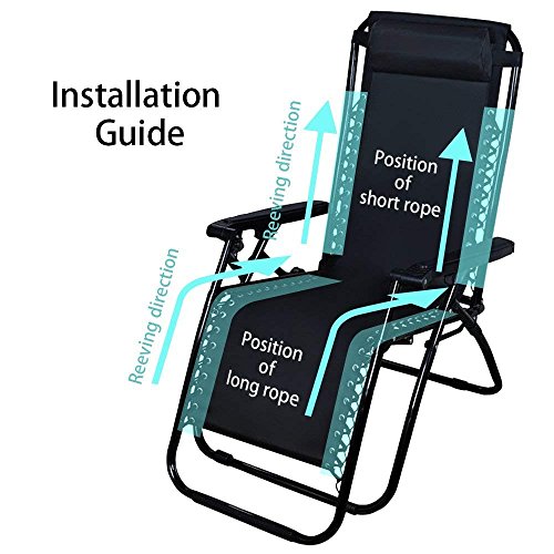 Alamic Zero Gravity Chair Replacement Cords, Replacement Laces for Zero Gravity Chairs Antigravity Chair, Zero Gravity Recliner Repair Tool for Lounge Chair, Bungee Chair, 4 Cords - Black