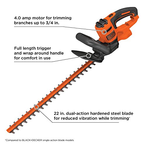 BLACK+DECKER Electric Hedge Trimmer, 22-Inch Blade, Corded (BEHT350FF)