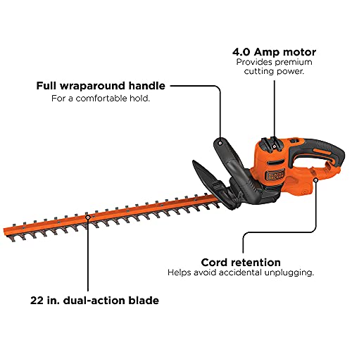 BLACK+DECKER Electric Hedge Trimmer, 22-Inch Blade, Corded (BEHT350FF)