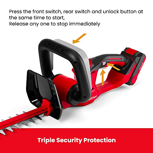 PULITUO 20V Cordless Battery Hedge Trimmer,23.5-inch Dual-Action Laser Blade, 3/5β Cutting Capacity, 2400 SPM, 2.0Ah Li-ion Battery, Lightweight & Compact Trimmer, Gardening Hand Pruner,Shrub Trimmer