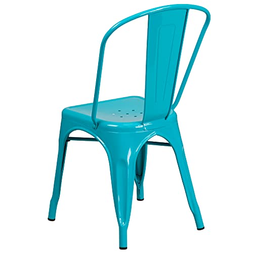 BizChair 4 Pack Crystal Teal-Blue Metal Indoor-Outdoor Stackable Chair - Kitchen Furniture