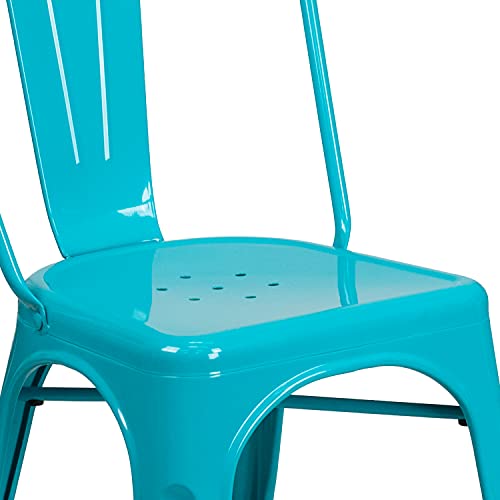 BizChair 4 Pack Crystal Teal-Blue Metal Indoor-Outdoor Stackable Chair - Kitchen Furniture