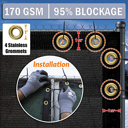 ShadeMart 8' x 50' Black Fence Privacy Screen Windscreen Shade Fabric Cloth HDPE, 90% Visibility Blockage, with Grommets, Heavy Duty Commercial Grade, Cable Zip Ties Included (We Customize Size)