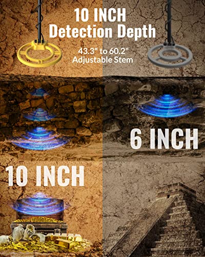 Metal Detector for Adults - Professional Metal Detector Gold and Silver with LCD Display, High Accuracy Waterproof Pinpoint 5 Modes, 10" Coil Lightweight Metales Detectors Stem Adjustable to 60.2"