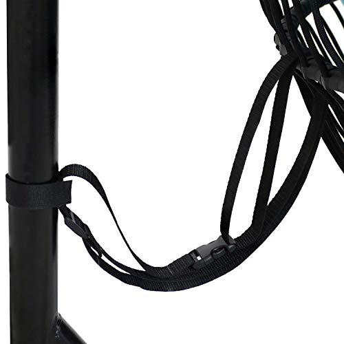 Sunnydaze Julia Hanging Egg Chair with Stand and Blue Cushions - Comfy Collapsible Outdoor Egg Chair Swing with Stand - Black Polyethylene Wicker Rattan Frame with Steel Stand - 76 Inches Tall