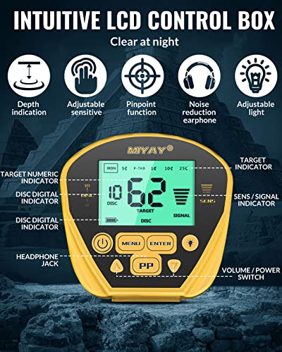 Metal Detector for Adults - Professional Metal Detector Gold and Silver with LCD Display, High Accuracy Waterproof Pinpoint 5 Modes, 10" Coil Lightweight Metales Detectors Stem Adjustable to 60.2"