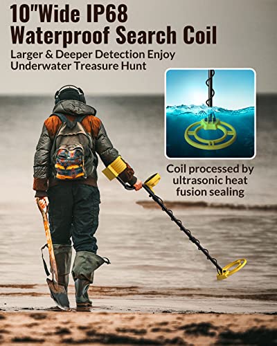 Metal Detector for Adults - Professional Metal Detector Gold and Silver with LCD Display, High Accuracy Waterproof Pinpoint 5 Modes, 10" Coil Lightweight Metales Detectors Stem Adjustable to 60.2"