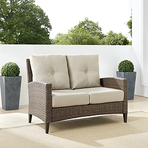 Crosley Furniture CO7161-LB Rockport Outdoor Wicker High Back Loveseat, Light Brown