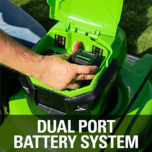 Greenworks 2 x 24V (48V) 19” Brushless Cordless Lawn Mower, (2) 4.0Ah Batteries and Dual Port Charger Included