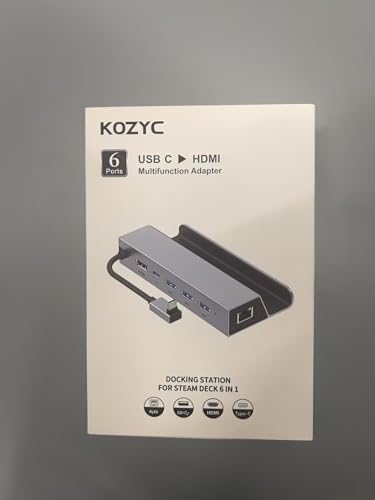 Docking Station for Steam Deck, KOZYC 6 in 1 Stream Deck Dock with HDMI 2.0 4K 60Hz, 1Gbps RJ45 Ethernet, 3 USB 3.0 5Gbps, and 100W Charging USB-C Port Compatible with ROG Ally, Steam Deck, Laptop