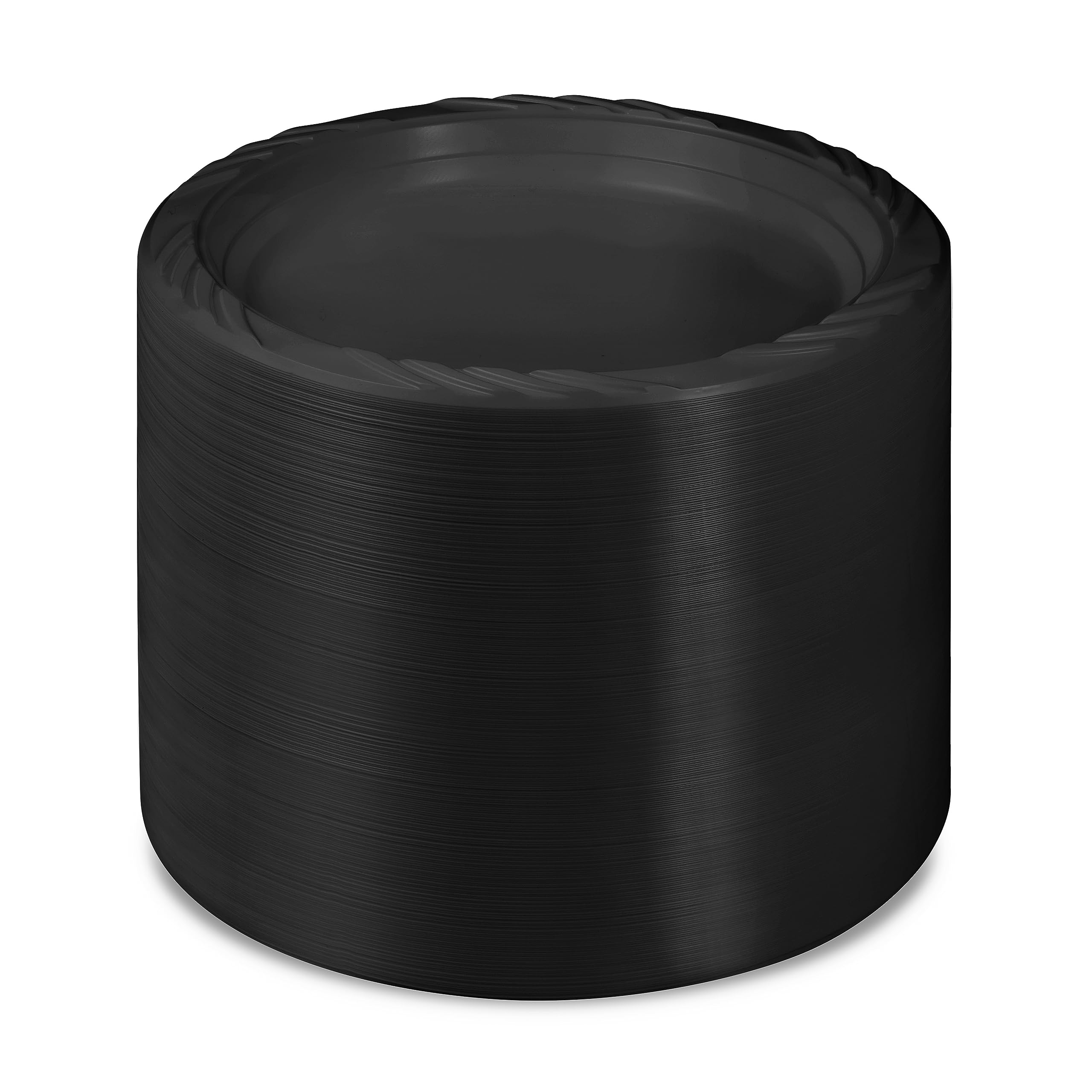 Munfix 200 Black Plastic Plates Set - 9 Inch Plastic Dinner Plates, Disposable Plates Bulk Pack, Party Plates for BBQ, Picnic, Parties, Travel and Events, Microwavable Recyclable
