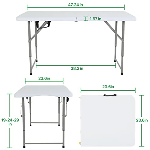 HKLGorg Folding Table 4 Ft Heavy Duty Fold Up Table Camping Working Table Indoor Outdoor Plastic Folding Table Utility Party Dining Table Easy to Assemble with Lock Function White