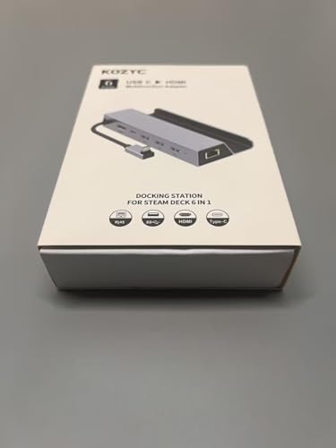 Docking Station for Steam Deck, KOZYC 6 in 1 Stream Deck Dock with HDMI 2.0 4K 60Hz, 1Gbps RJ45 Ethernet, 3 USB 3.0 5Gbps, and 100W Charging USB-C Port Compatible with ROG Ally, Steam Deck, Laptop