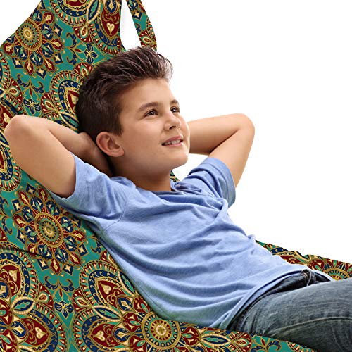 Lunarable Oriental Lounger Chair Bag, Mandala Pattern with Mosaic Design Middle Eastern Folklore Arrangement, High Capacity Storage with Handle Container, Lounger Size, Multicolor