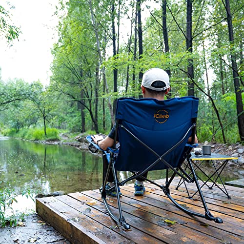 iClimb 1 Folding Square Table and 1 Padded Rocking Folding Chair Buddle for Two Person Camping Patio Porch Backyard Lawn Garden Balcony Indoor Outdoor