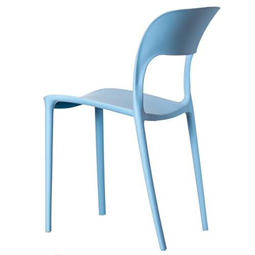 Fabulaxe Modern Plastic Outdoor Dining Chair with Open Curved Back, Blue Set of 2