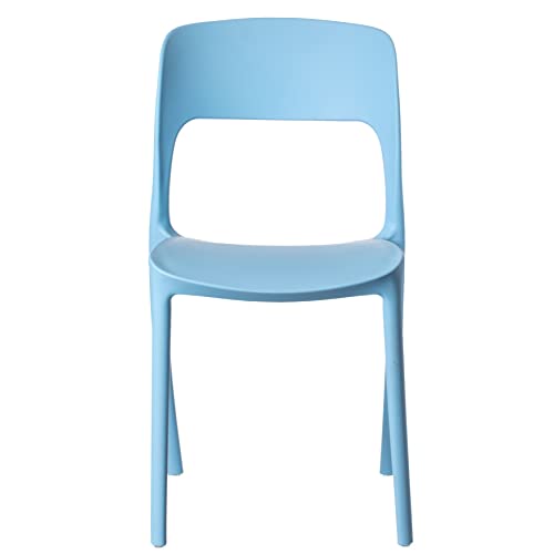 Fabulaxe Modern Plastic Outdoor Dining Chair with Open Curved Back, Blue Set of 2