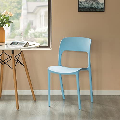 Fabulaxe Modern Plastic Outdoor Dining Chair with Open Curved Back, Blue Set of 2