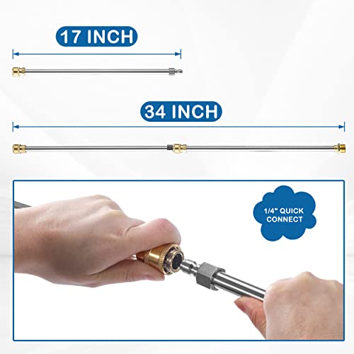PWACCS Pressure Washer Wand Extension Kit β Dual Stainless Steel Power Washer Lance for Pressure Washing Accessories β M22 to 1/4" Quick Connect β 17 Inch Both