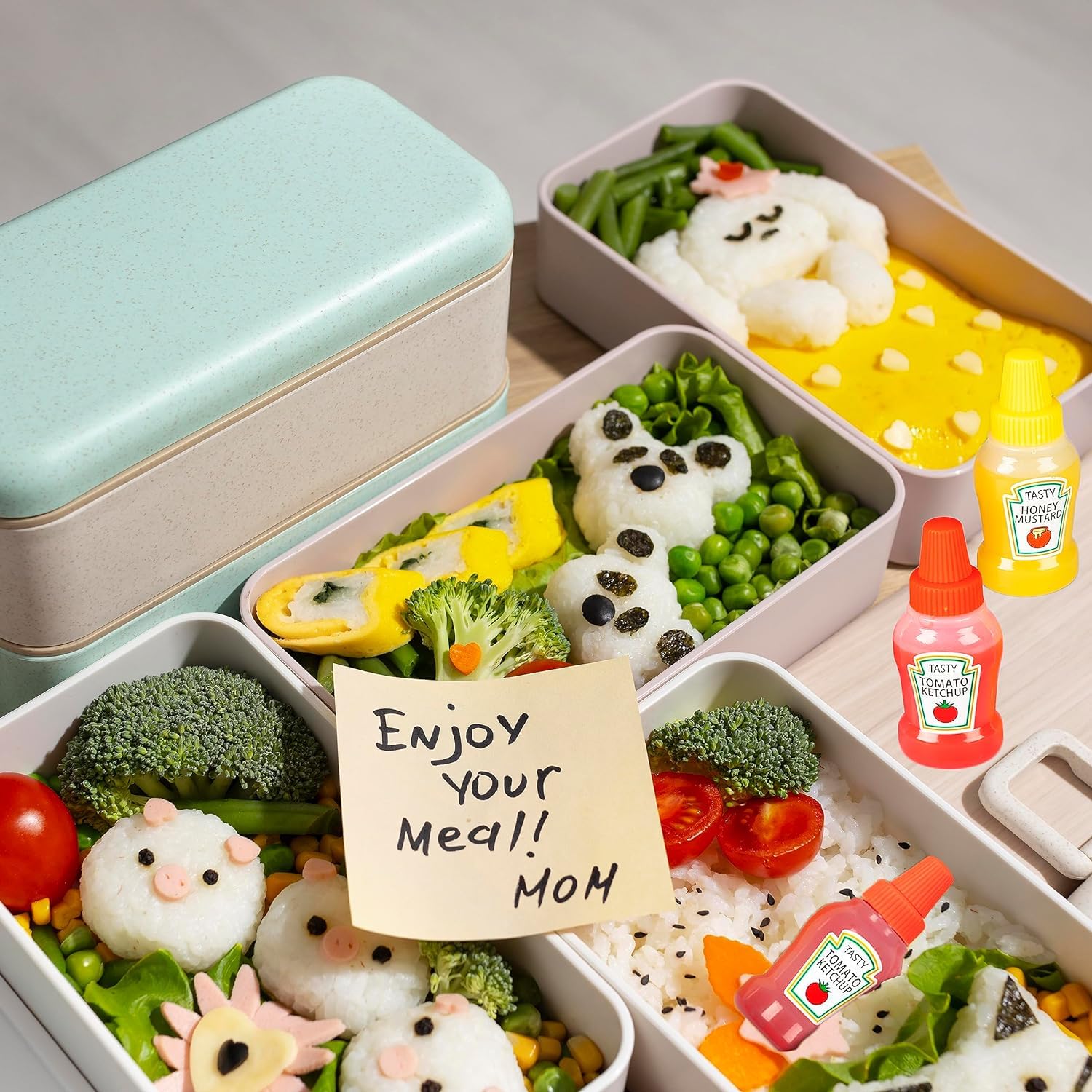 WXOIEOD 4 Pieces Mini Condiment Bottles, Mini Ketchup Bottle, Small Condiment Squeeze Bottles Sauce Container for Lunchbox Bento Box Accessories Travel Honey Salad Dressing