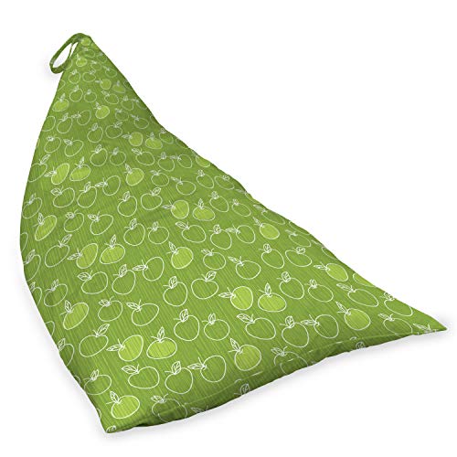 Lunarable Green Lounger Chair Bag, Hand Drawn Doodle Apple Silhouettes on a Vertical Striped Background, High Capacity Storage with Handle Container, Lounger Size, Apple Green and White